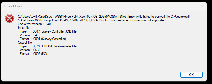 Error importing JOB files | Trimble Business Center Error importing JOB files | Trimble Business Center
